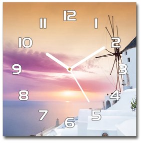 Wallmuralia Skleněné hodiny čtverec Santorini Řecko 30x30 cm