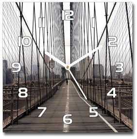 Wallmuralia Skleněné hodiny čtverec Brooklynský most 30x30 cm