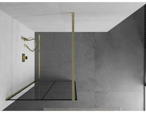 Mexen Kioto, sprchová zástěna Walk-In 80 x 200 cm, 8mm čiré sklo černý vzor, ​​zlatý matný profil, 800-080-101-55-77