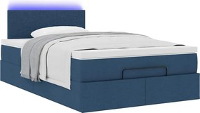 Osmanská postel s matrací &amp; LED modrá 120x200 cm látka 3312221