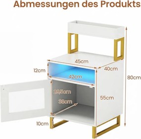 Costway Moderní noční stolek s LED osvětlením a horním tácem, pohovka
