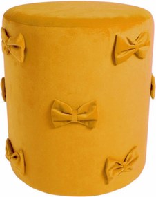 Žlutý sametový taburet s mašlemi Pouf Bow honey – 37*37*42 cm