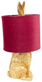 Zlatá stolní lampa králík s červeným stínidlem Konijn – 20x43 cm