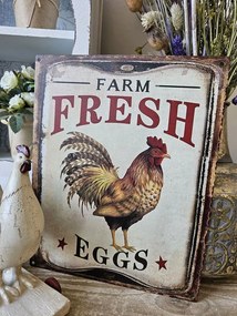 Béžová antik nástěnná kovová cedule Farm Fresh Eggs - 20*25 cm