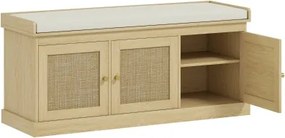HOMCOM Botní lavice pro 9 párů, úložná lavice, 3 ratanové dveře, polštář a nastavitelný prostor, 105x35x47 cm, Dub
