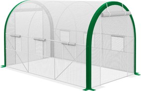 Outsunny Skleník 3,58 x 2,1 x 2,1 m Tunelový Skleník s Rolovacím Dveřmi, Růstový Dům s Okny, Skleník na Rajčata pro Zahradu a Balkon, Pozinkovaná Ocel