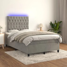 Box spring postel s matrací a LED světle šedá 120x200 cm samet 3136293