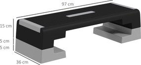 SPORTNOW Nastavitelný výškový steper s odnímatelnými schůdky a protiskluzovou základnou, aerobní schod v ABS, 97x36x15/20/25 cm, Šedá