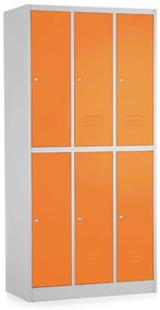 Kovová šatní skříňka - 6 boxů, 90 x 45 x 185 cm, cylindrický zámek, oranžová - ral 2004