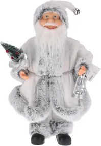Vánoční dekorace Santa Claus s lucernou bílá / šedá 40 cm