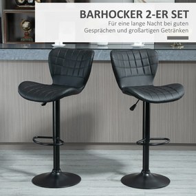 HOMCOM barová židle sada 2 ks retro design výškově nastavitelná 360° otočná černá kůže pro domácí kancelář stabilní 47 x 51,5 x 89-109 cm | Aosom.de