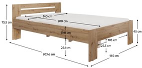Kondela Postel, 140x200, dub artisan, BASIS