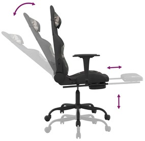 Masážní herní židle s podnožkou černá a maskáčová textil,  345490