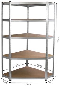 Fieldmann FDR 1840R Rohový regál s 5 policemi  5 polic, Výšku police lze nastavit, Snadné a rychlé složení, Rozměry: 90 x 40 x 180 cm, .