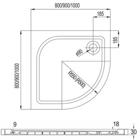 Mereo Mereo, Čtvrtkruhová sprchová vanička, R550, bez nožiček, litý mramor, CV75M