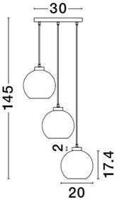 Nova Luce Závěsné svítidlo PALMER kouřové sklo černý kabel černá kovová základna E27 3x12W