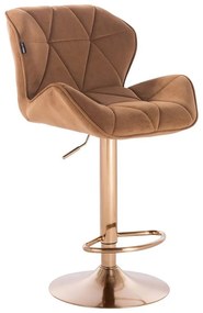 Velurová barová židle MILANO - hnědá (medová) na zlaté podstavě