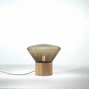 Nadčasová stolní lampička Muffins Table Dekor: Dub evropský / Hnědé kouřové sklo, Rozměr: ø 360 x 345 mm