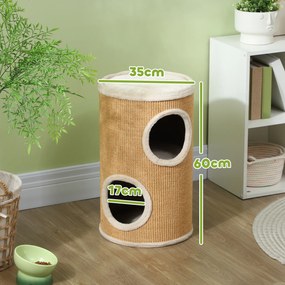 PawHut škrabadlo, 60 cm vysoké škrabadlo pro kočky se 2 jeskyněmi, škrabadlo, věž pro kočky ze sisalu, pro kočky do 5 kg, hnědé | Aosom