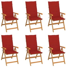 Zahradní židle 6 ks s červenými poduškami masivní teak,  3065566