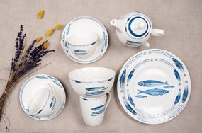 Porcelánová miska na polévku s rybkami Fish Blue - Ø 14*7 cm / 500 ml