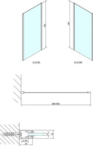 Polysan Polysan, EASY LINE sprchová boční stěna 900mm, sklo BRICK, EL3338