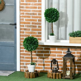 HOMCOM Sada 2 umělých bukvicových stromů Velké 60 cm, UV-odolná umělá rostlina v květináči, plastové umělé rostliny, falešná rostlina téměř jako skut…