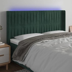 Čelo postele s LED tmavě zelené 203 x 16 x 118/128 cm samet 3124355