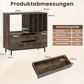 Costway Stojan na gramofon s 4 vinylovými přihrádkami a 2 zásuvkami