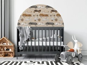 Samolepka na zeď PŮLKRUH do dětského pokoje RETRO AUTA Zvolte rozměr: 196x98 cm