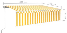 Automatická zatahovací markýza s roletou 6 x 3 m žlutobílá,  3069368