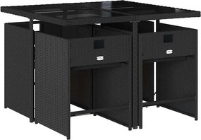 5dílný zahradní jídelní set s poduškami černý polyratan 3211075