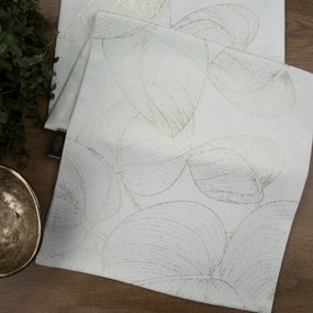 Sametový středový ubrus s lesklým potiskem bílých listů Šířka: 35 cm | Délka: 180 cm