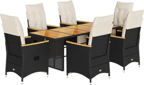 7dílný zahradní bistro set s poduškami černý polyratan 3276965