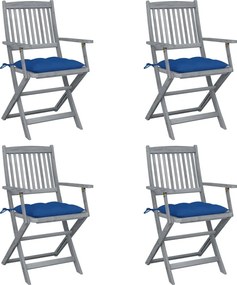 vidaXL Skládací zahradní židle s poduškami 4 ks masivní akáciové dřevo [3064526] Barva: krémová