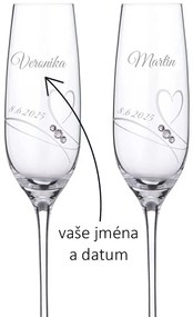 Dekorant Svatební sklenice na šampaňské Romance s krystaly Swarovski 200 ml 2KS