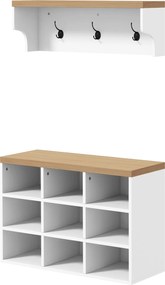 HOMCOM Stojan na kabáty a botník 2 v 1 - Vstupní nábytek se 3 háčky a policemi pro 9 párů bot 75x30x50 cm a 75x20x22,5 cm Bílý | Aosom