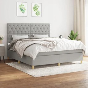 Box Spring Postel S Matrací Textil Světle Šedá Prošívaný design 160 x 200