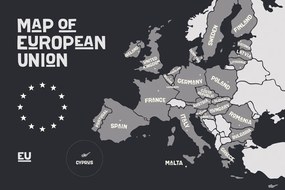 Samolepící tapeta černobílá mapa s názvy zemí EU - 150x100 cm