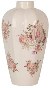 Béžová keramická dekorační váza s růžemi Rosien M - Ø 21*34 cm