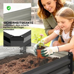 Vyvýšený záhon Outsunny, sada 2 květináčů, nerezové květináče, tmavě šedé pozinkované ocelové květináče pro terasy a balkony | Aosom.de