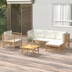 6dílná zahradní sedací souprava krémově bílé podušky bambus
