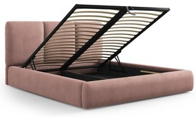 Světle růžová čalouněná dvoulůžková postel s úložným prostorem s roštem 140x200 cm Brody – Mazzini Beds