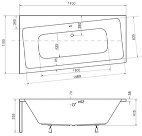 BESCO Asymetrická vana ASTI Nožičky k vaně - Bez nožiček, Rozměr vany - 170 × 110 cm, Způsob provedení - Pravé - VANAST17P