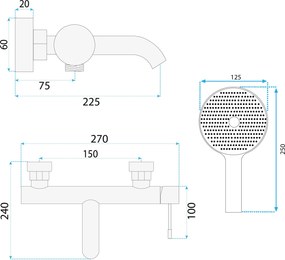 Rea Rivo, vanová baterie s ruční sprchovou soupravou, zlatá matná, REA-B9338