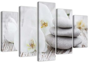 Gario Obraz na plátně Bílá zenová orchidej a kameny - 5 dílný Rozměry: 100 x 70 cm
