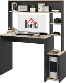 HOMCOM Stůl s policemi Moderní počítačový stůl s podstavcem na monitor CPU Kancelářské studium 114x45x138 cm Šedá a přírodní | Aosom
