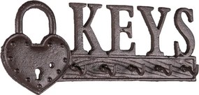 Hnědo černý litinový háček na klíče Keys - 26*3*10 cm