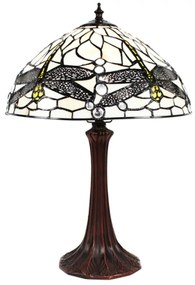 Bílá stolní lampa Tiffany s vážkami Leven white – 31x43 cm