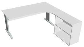 Sestava stolu a skříně levá 180 cm - Hobis Cross CE 1800 H L Dekor stolové desky: bílá, Dekor lamino podnože: bílá, Barva nohou: Stříbrná